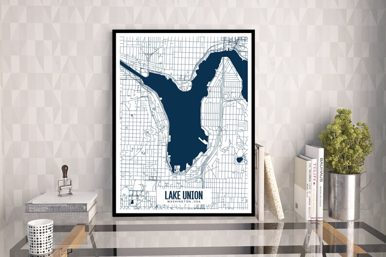 Lake Union Washington Printable Map Lake Union Wall Art Lake - Etsy