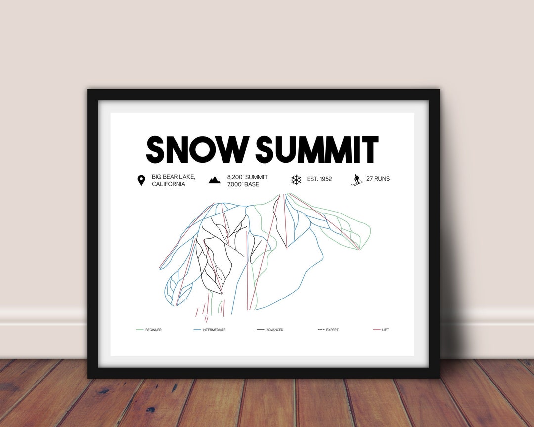 Snow Summit Ski Map Printable, Snow Summit Printable Ski Map 16x20, Big ...