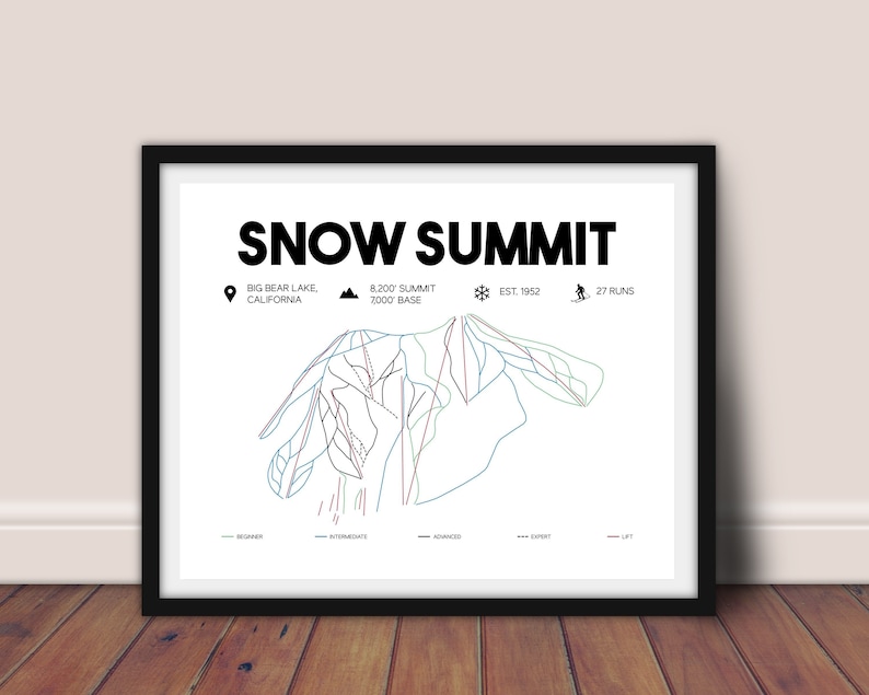 Snow Summit Ski Map Printable Snow Summit Printable Ski Map | Etsy