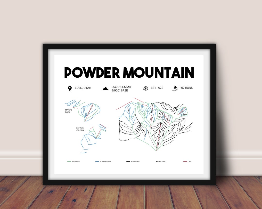 Powder Mountain Printable Ski Map, Powder Mountain Trail Map 16x20 ...