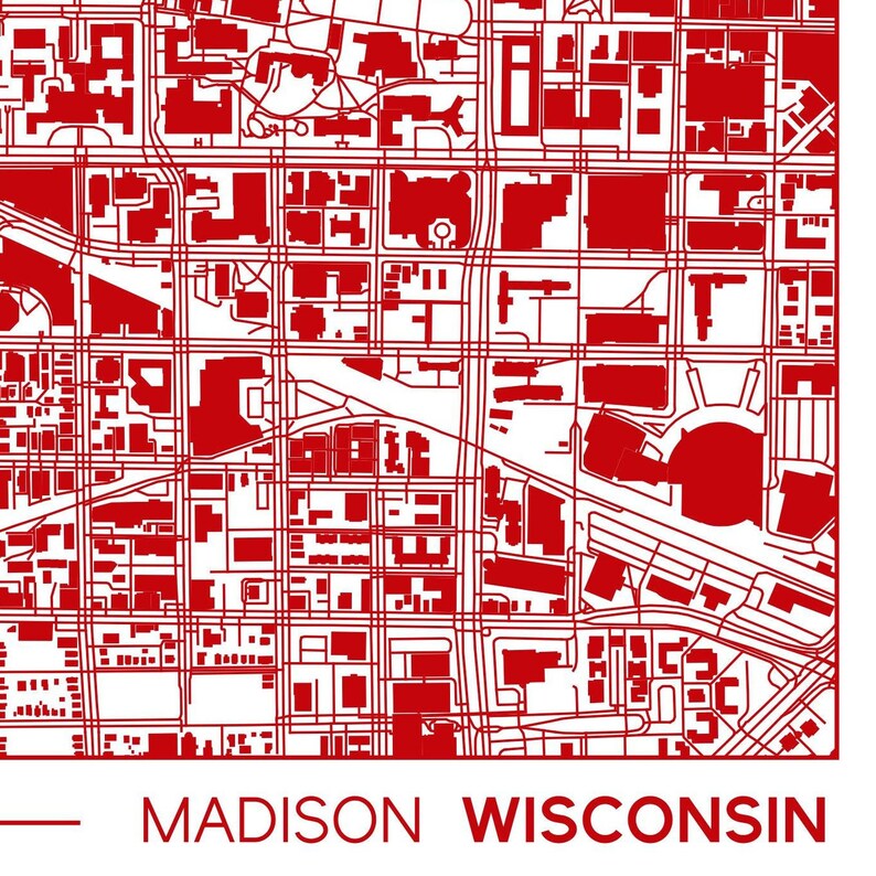 Madison Wisconsin printable map Wisconsin campus map gift | Etsy
