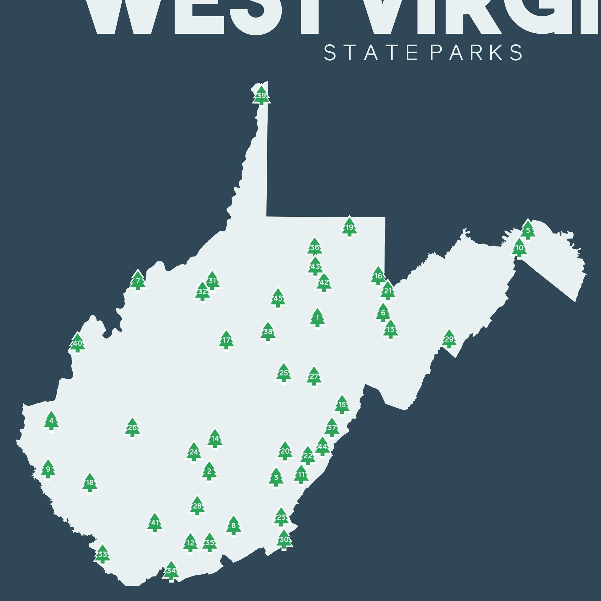 West Virginia State Parks Map Printable 16x20 | Etsy