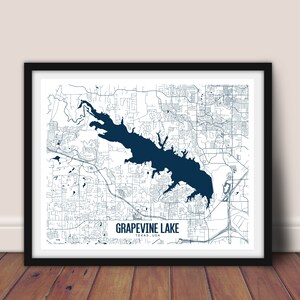 Grapevine Lake Texas Printable Map, Grapevine Lake Wall Art, Lake Map ...