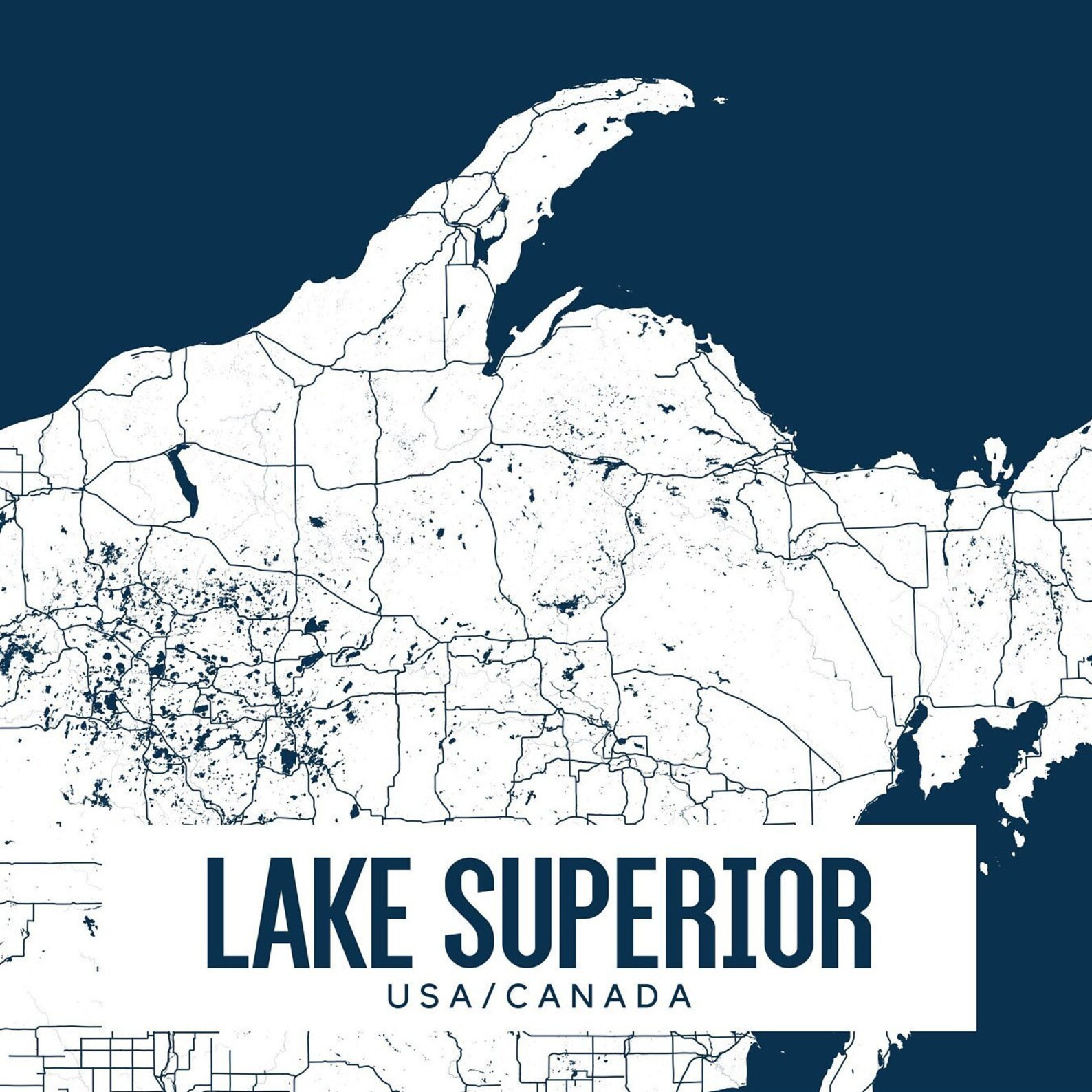 Lake Superior Printable Map Art, Lake Superior Michigan Map Art, Lake ...