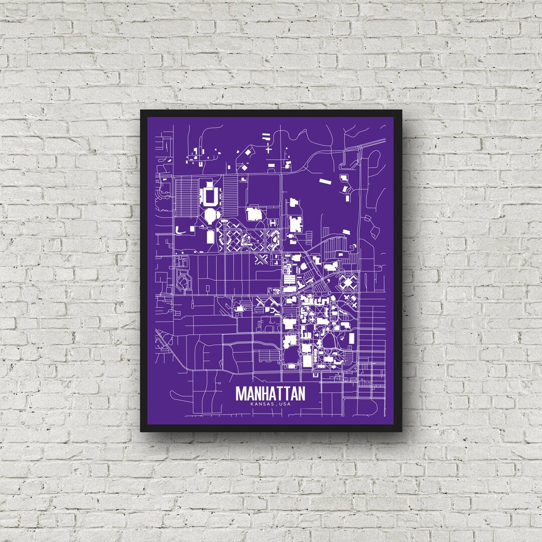 Manhattan Kansas Map, Kansas State Wall Art, Manhattan KS Print ...