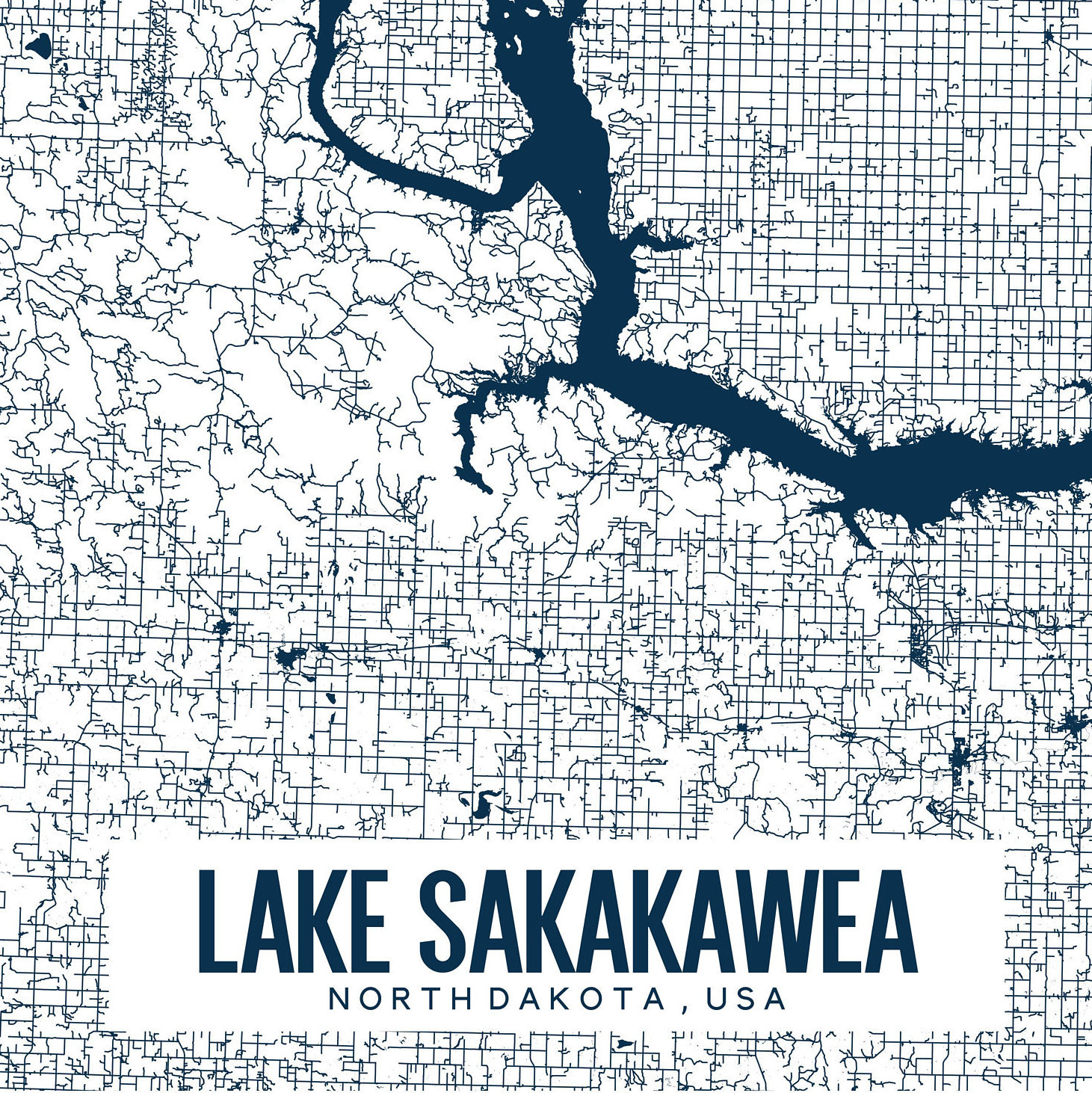Lake Sakakawea Printable Map North Dakota Wall Art Lake - Etsy