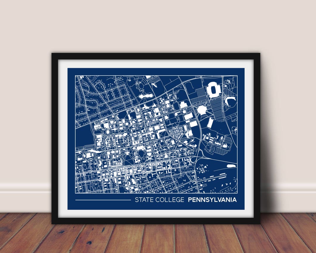 State College, Pennsylvania Street Map, Penn State University Printable ...