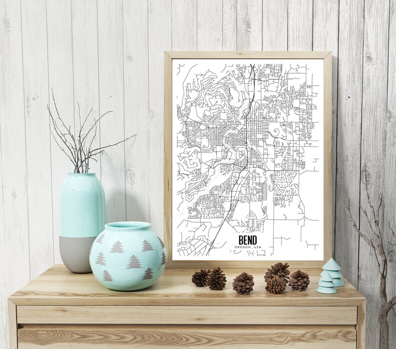 Bend Oregon printable map Bend Oregon map print Oregon wall | Etsy