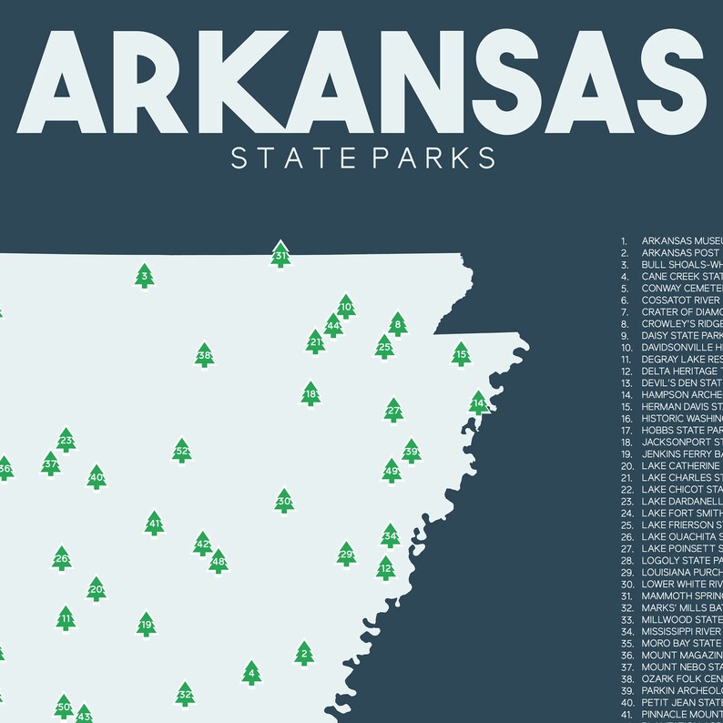 Arkansas State Parks Map Printable 16x20 Gift for - Etsy