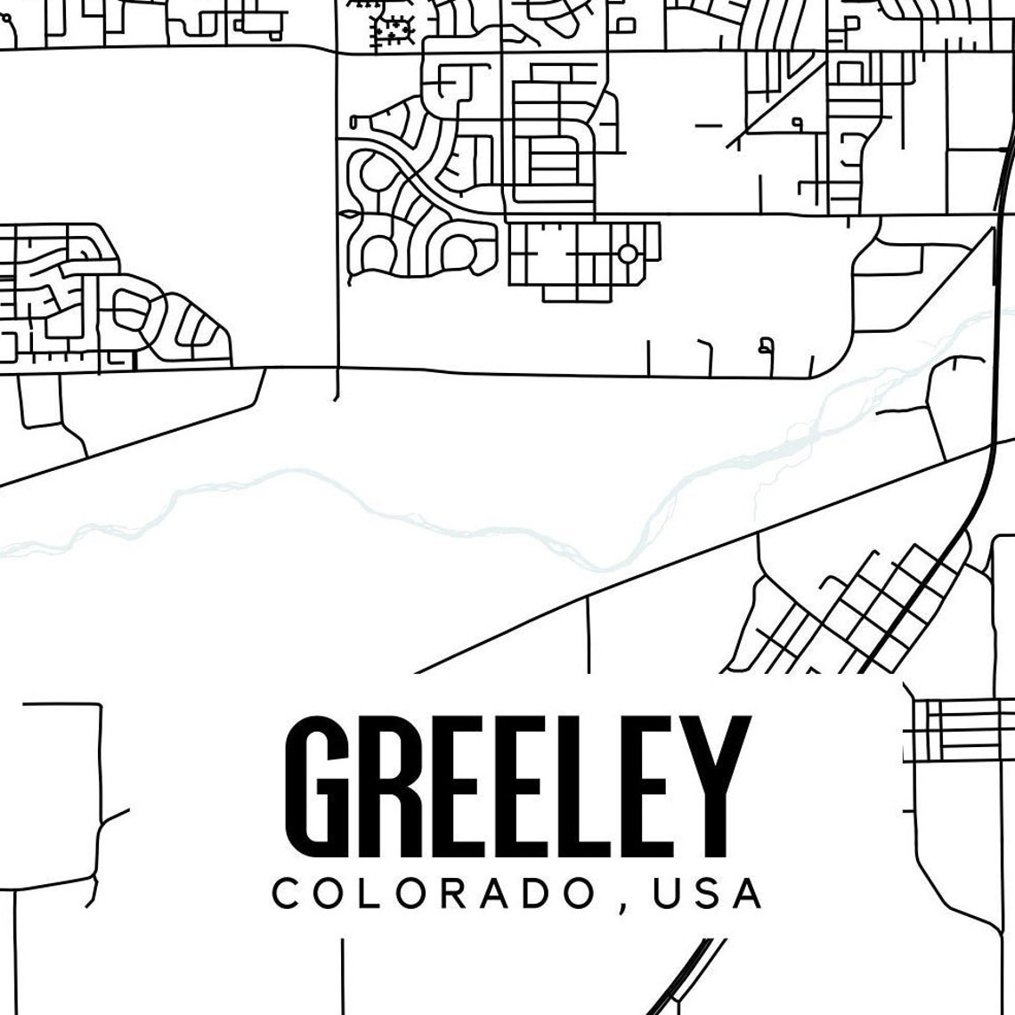 Greeley Colorado Printable Map Greeley Colorado wall decor | Etsy
