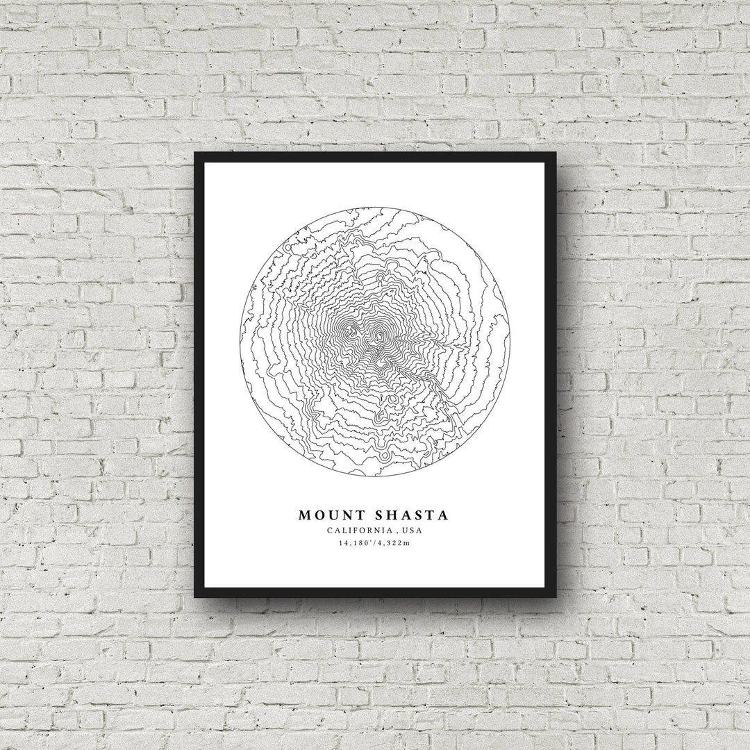 Mount Shasta Topographic Map, Mt Shasta Map, Mount Shasta Print ...