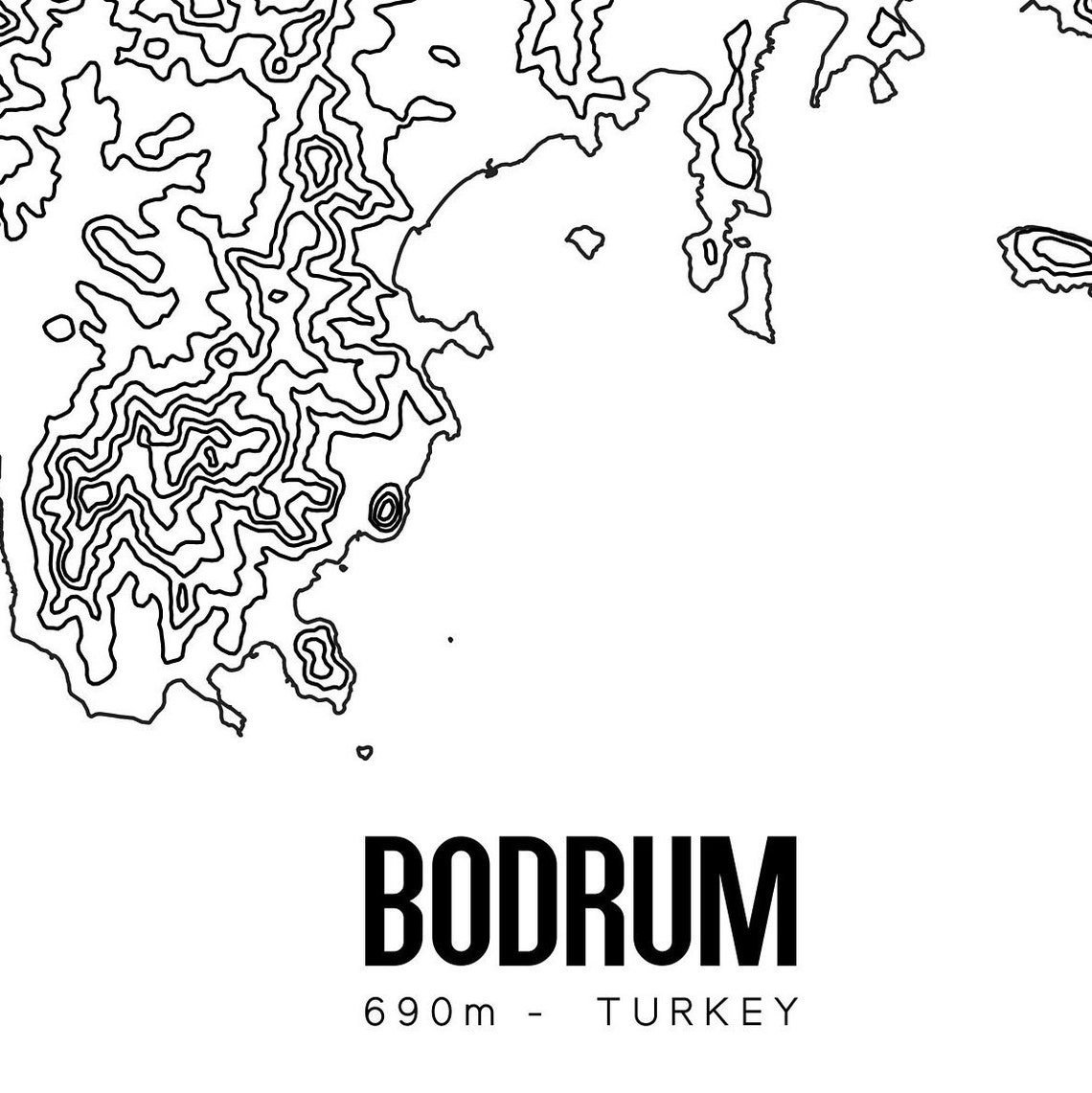 Bodrum Turkey Printable Topographic Map 16x20 Bodrum Turkey - Etsy