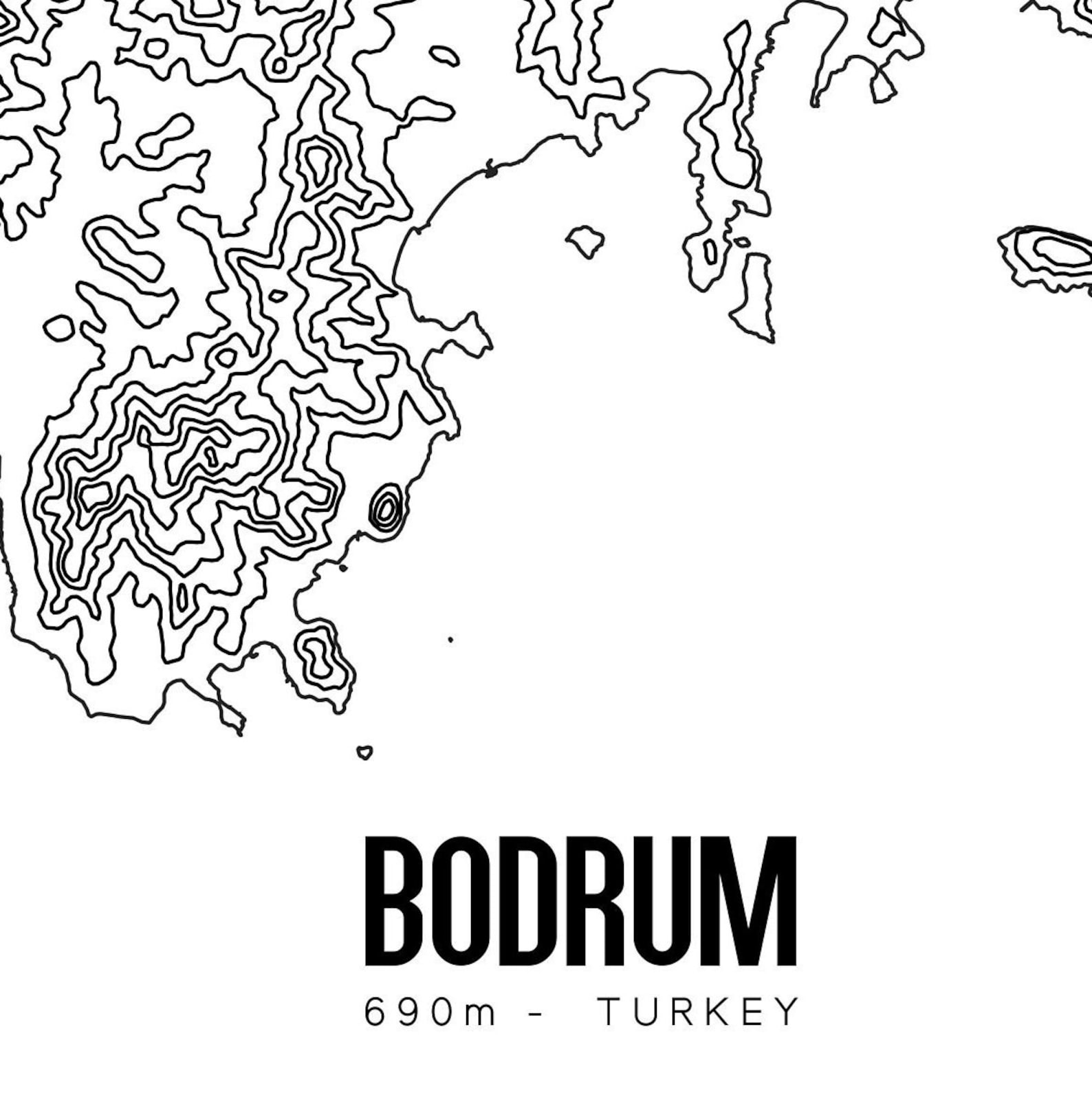 Bodrum Turkey Printable Topographic Map 16x20 Bodrum Turkey - Etsy