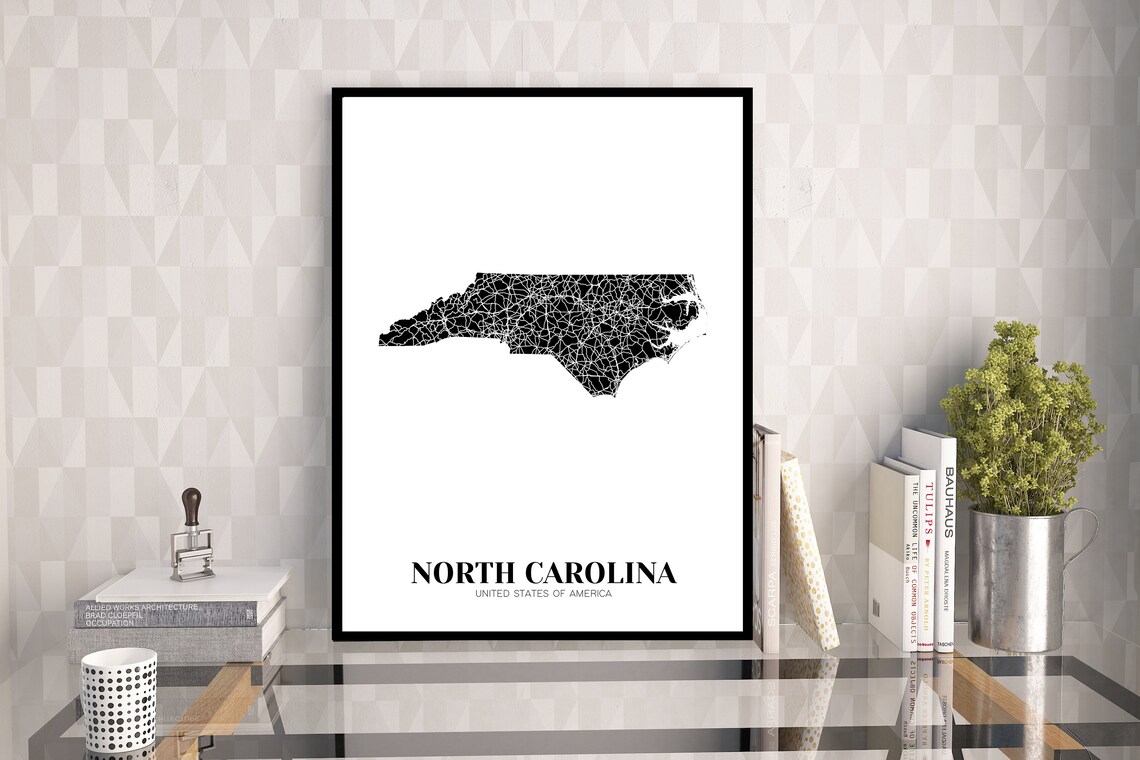 Map of North Carolina Printable North Carolina Map Printable | Etsy