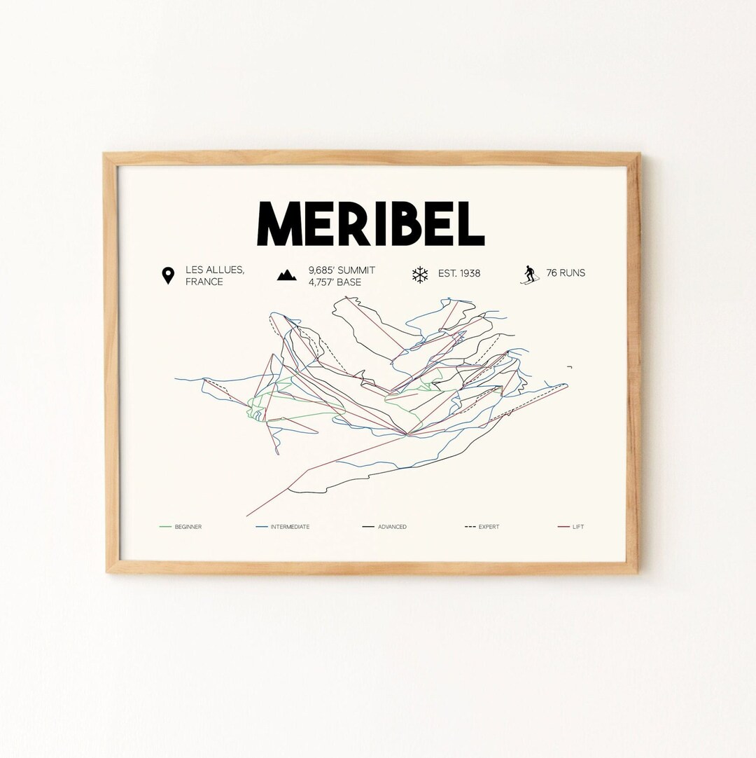 Meribel Printable Ski Map, Ski Map 16x20, France Ski Map, Printable Ski ...