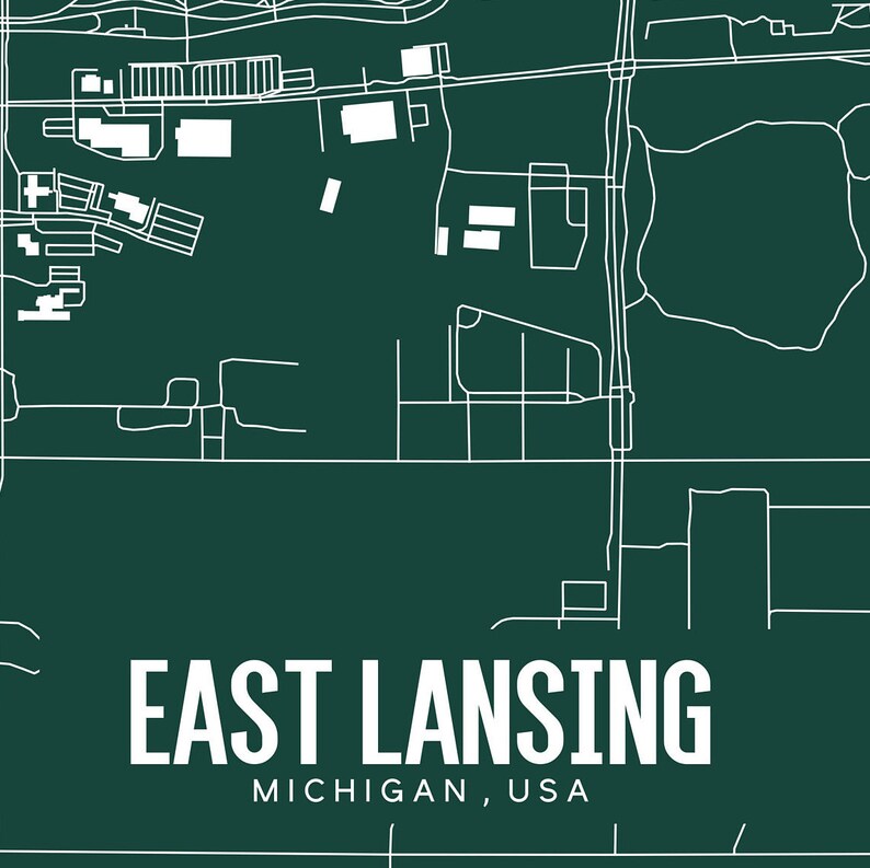 East Lansing Michigan Printable Map Michigan State Wall Art | Etsy