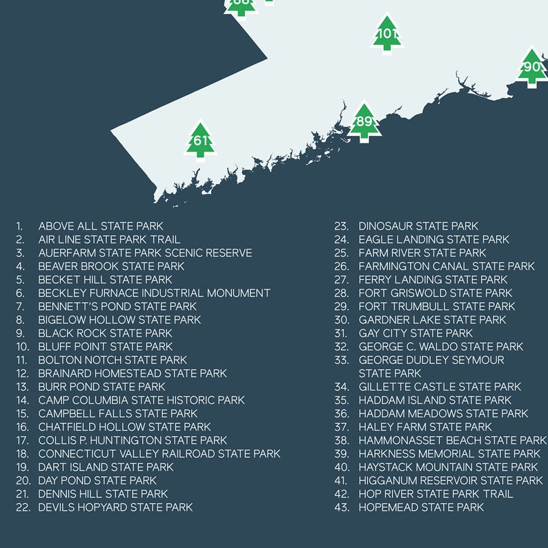 Connecticut State Parks Map Printable 16x20 Gift - Etsy