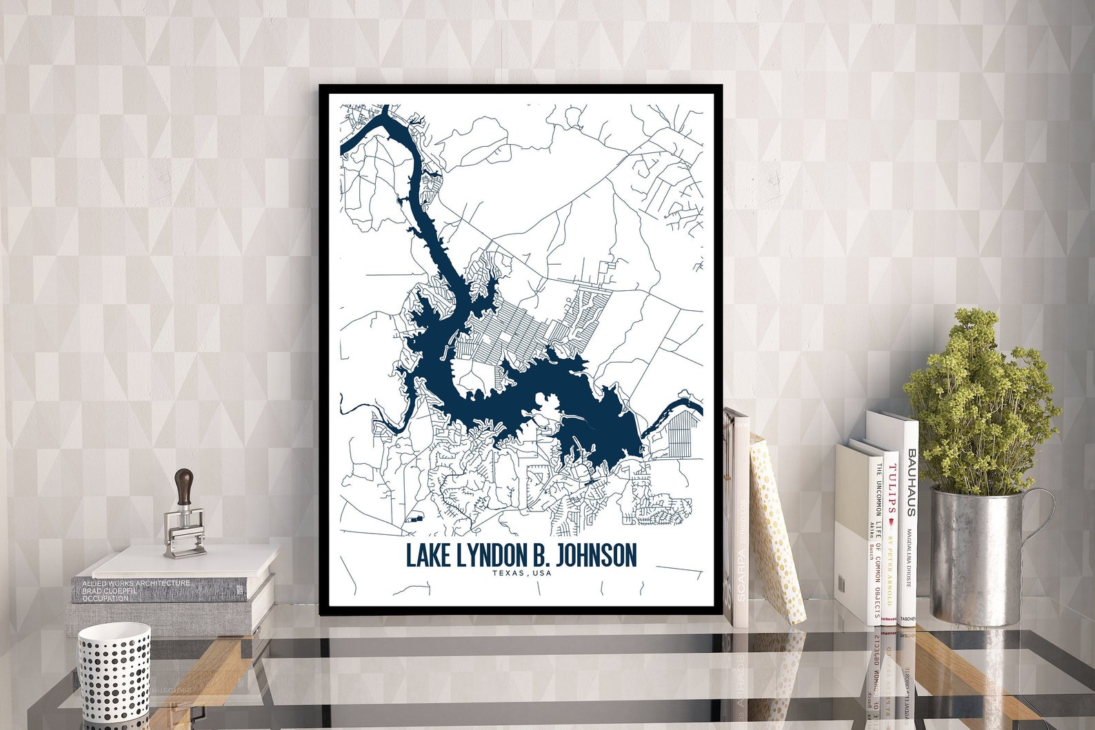Lake Lyndon B. Johnson Texas Printable Map Lake LBJ Wall Art | Etsy