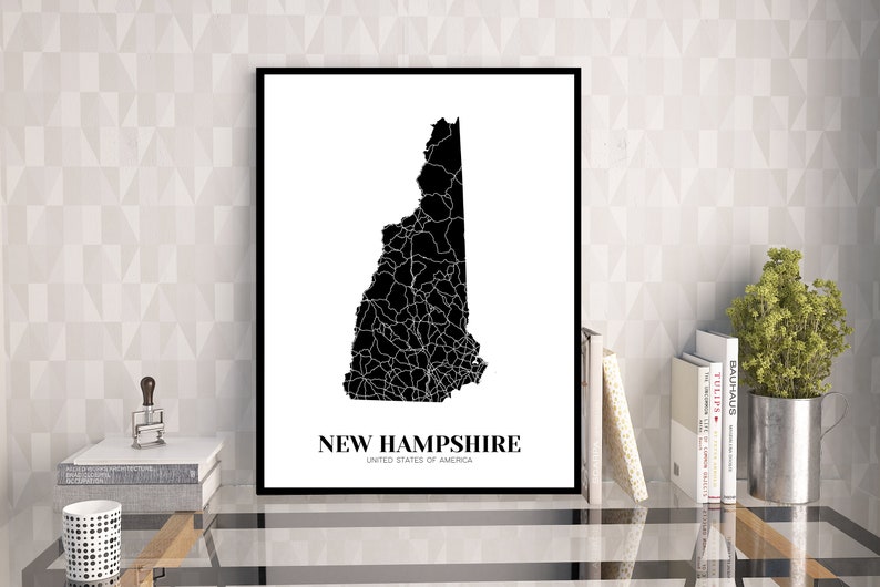 Map of New Hampshire Printable New Hampshire Map Print - Etsy