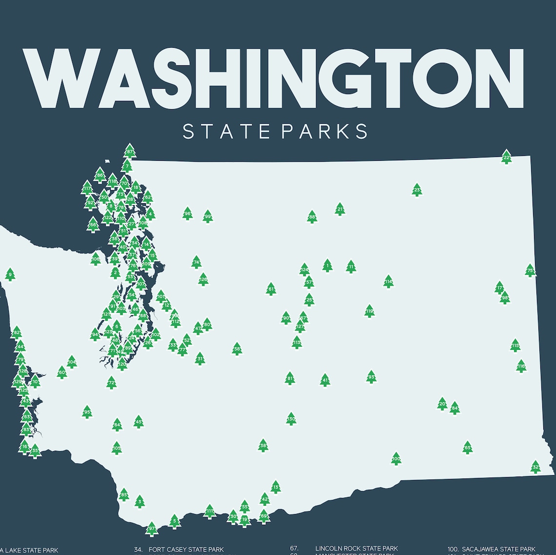 Washington State Parks Map Printable 16x20 Gift - Etsy