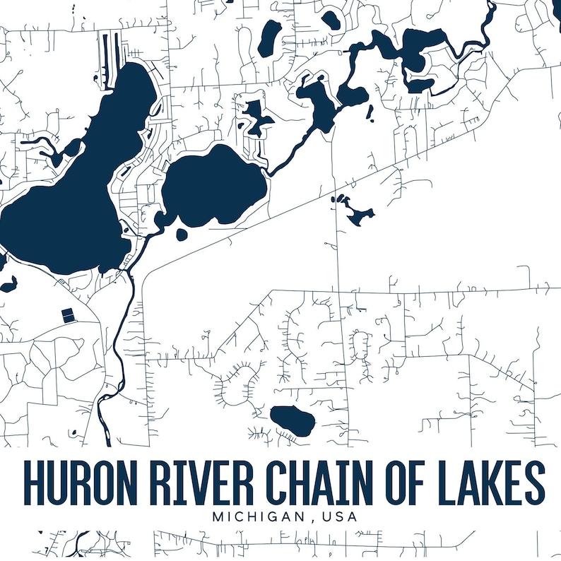 Huron River Chain of Lakes Printable Map Art Huron Chain of - Etsy Canada