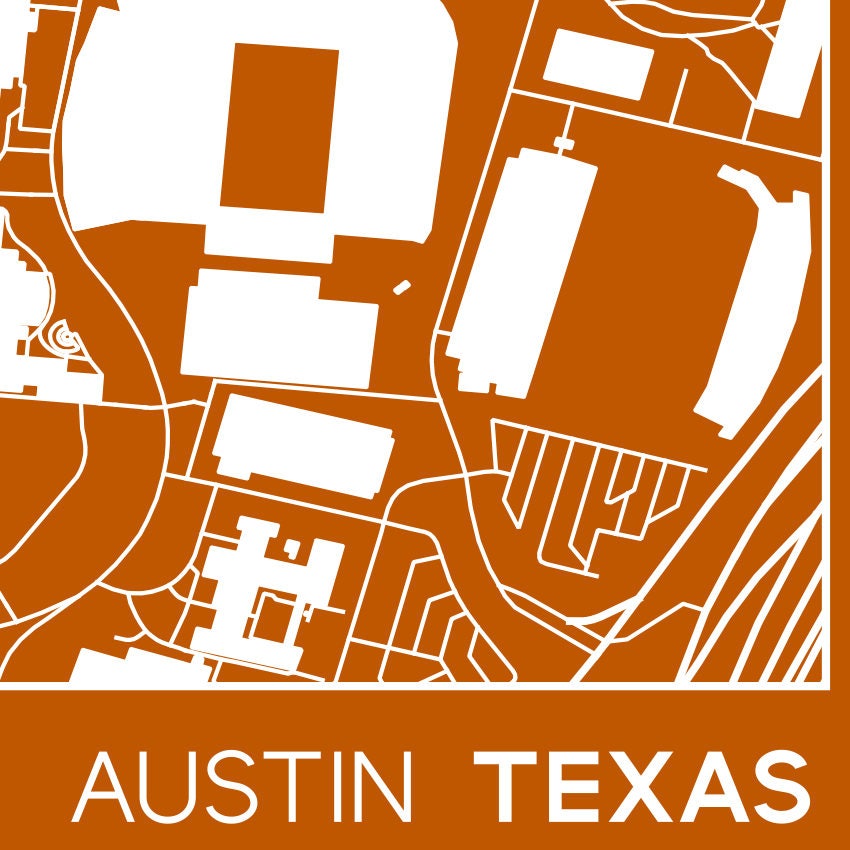 Austin Texas street map University of Texas campus map UT | Etsy