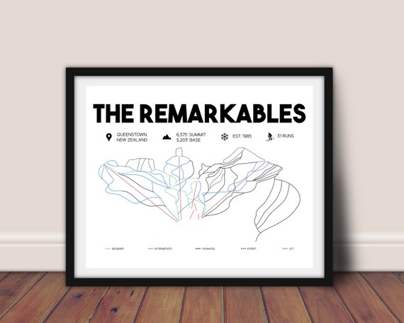 The Remarkables Ski Resort map 16x20 New Zealand | Etsy