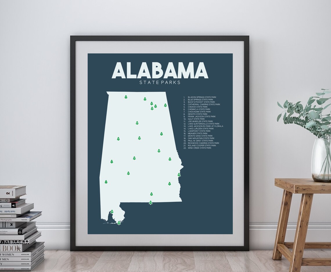 Alabama State Parks Map Printable 16x20 Gift for | Etsy