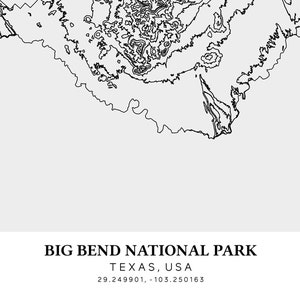 Big Bend National Park Printable Topographic Map, Big Bend Poster ...