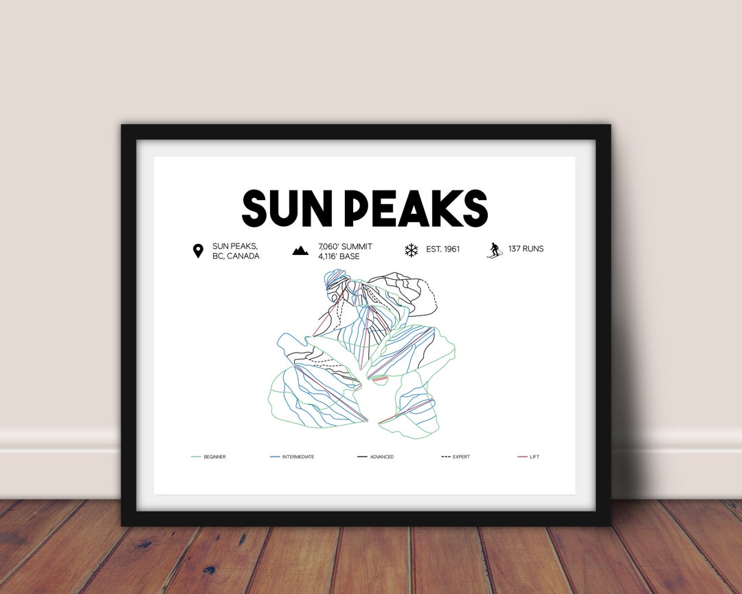 Sun Peaks BC Ski Resort Map Sun Peaks British Columbia - Etsy