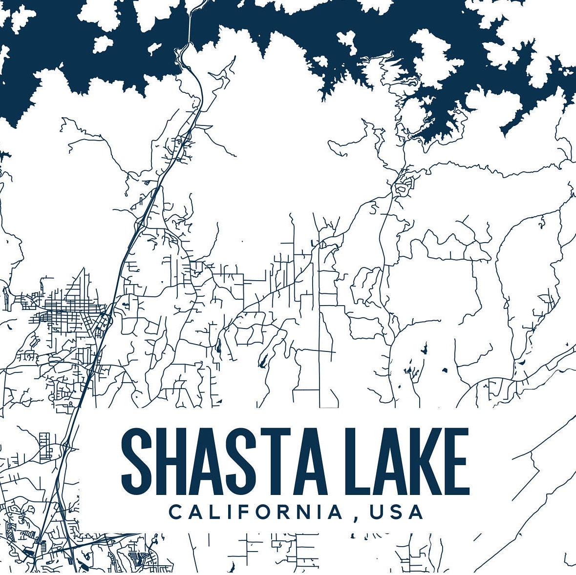 Shasta Lake Printable Map Shasta Lake California Wall Art - Etsy