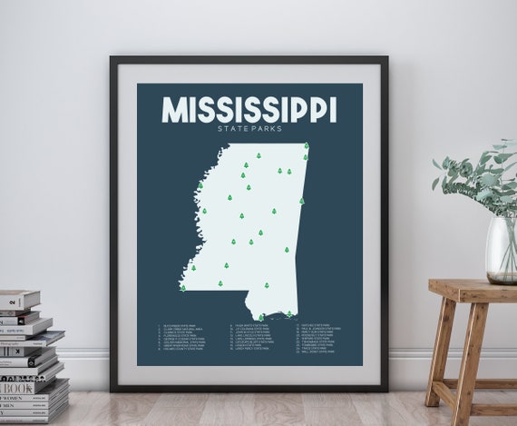 Mississippi State Parks Map Printable 16x20 Gift - Etsy