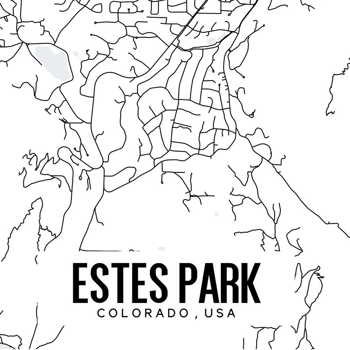 Estes Park Colorado Map Printable Estes Park Map Art | Etsy