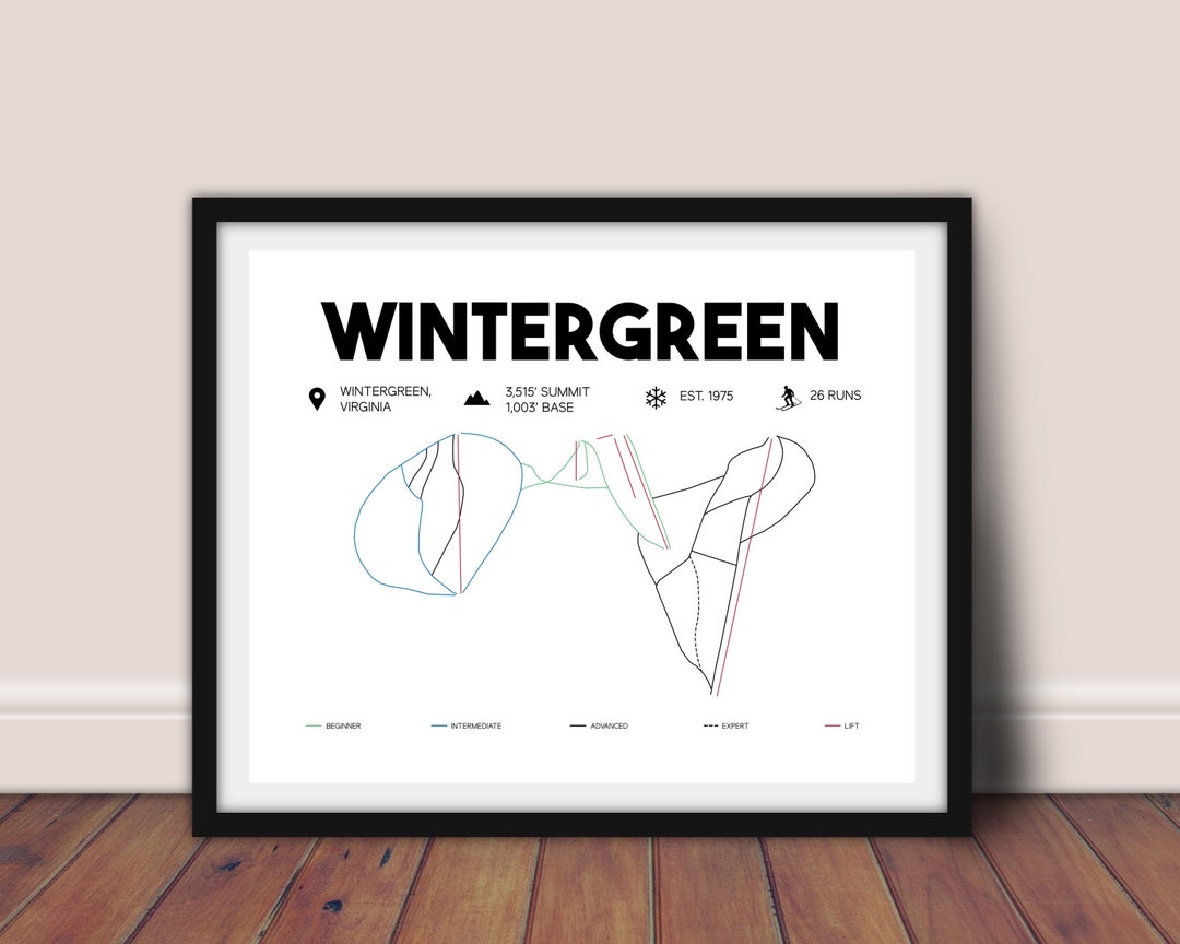 Wintergreen Virginia Printable Ski Map 16x20, Wintergreen Vresort Map ...