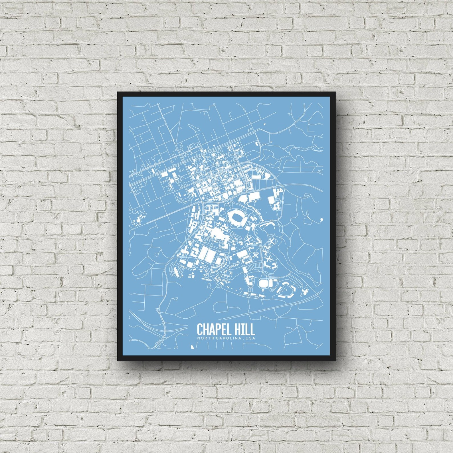 Chapel Hill North Carolina Map UNC Wall Art Chapel Hill NC - Etsy