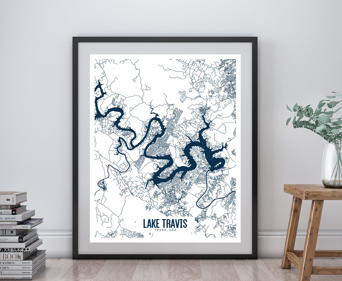 Lake Travis Texas Printable Map Lake Travis Wall Art Lake - Etsy
