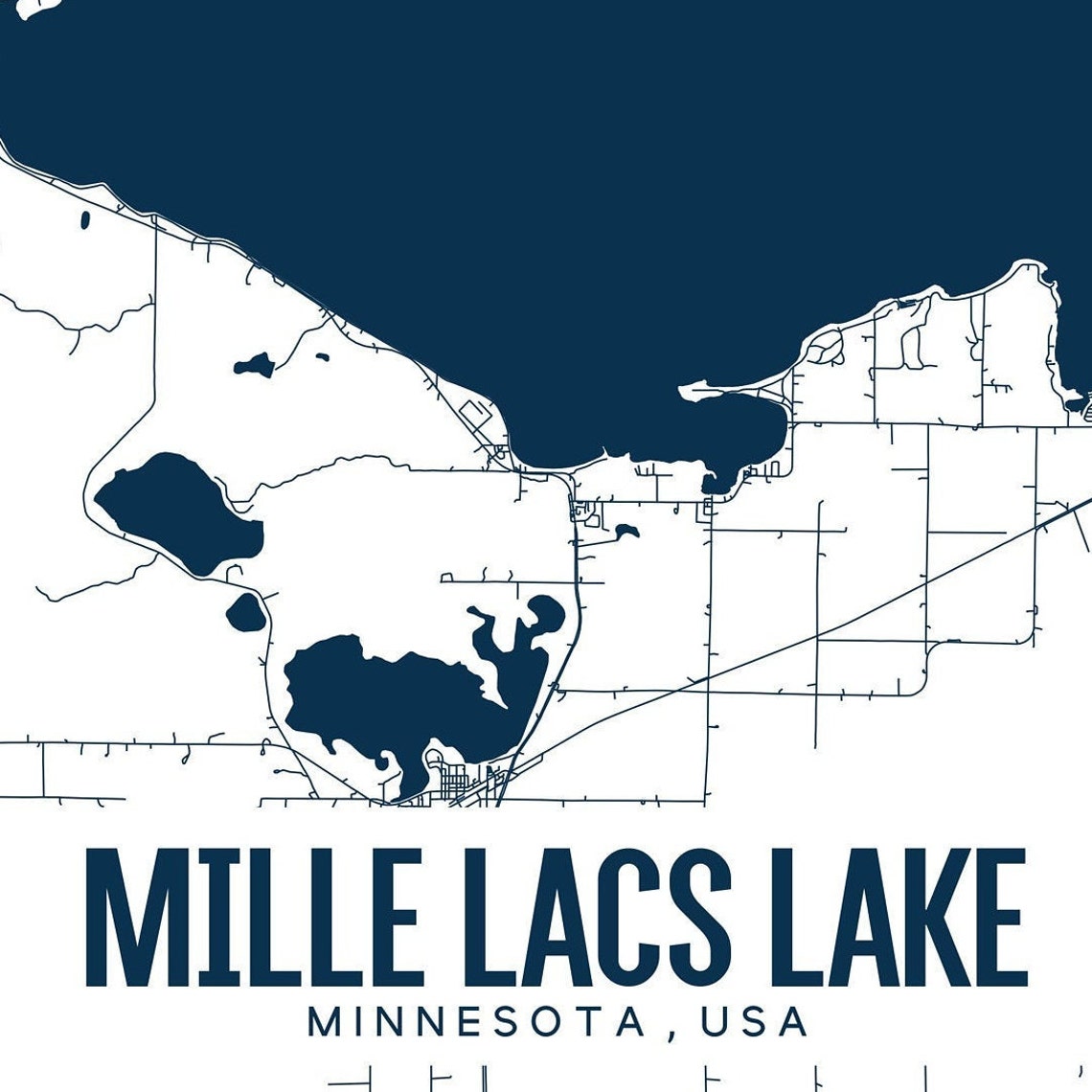 Mille Lacs Lake Printable Map Mille Lacs Lake Poster Mille - Etsy
