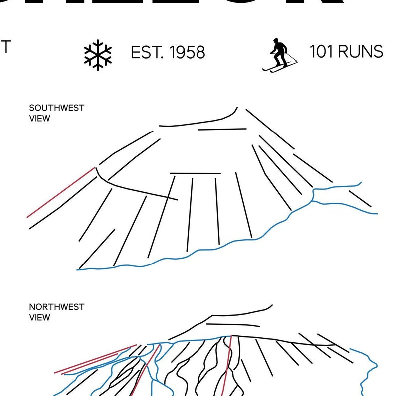 Mt. Bachelor Ski Area Trail Map 16x20 Mt - Etsy