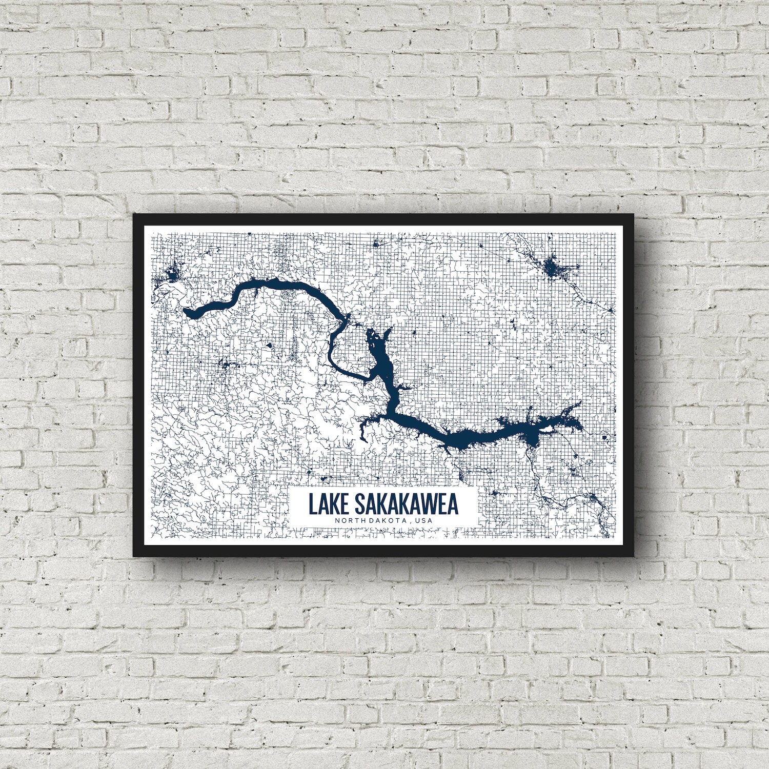 Lake Sakakawea Printable Map North Dakota Wall Art Lake - Etsy