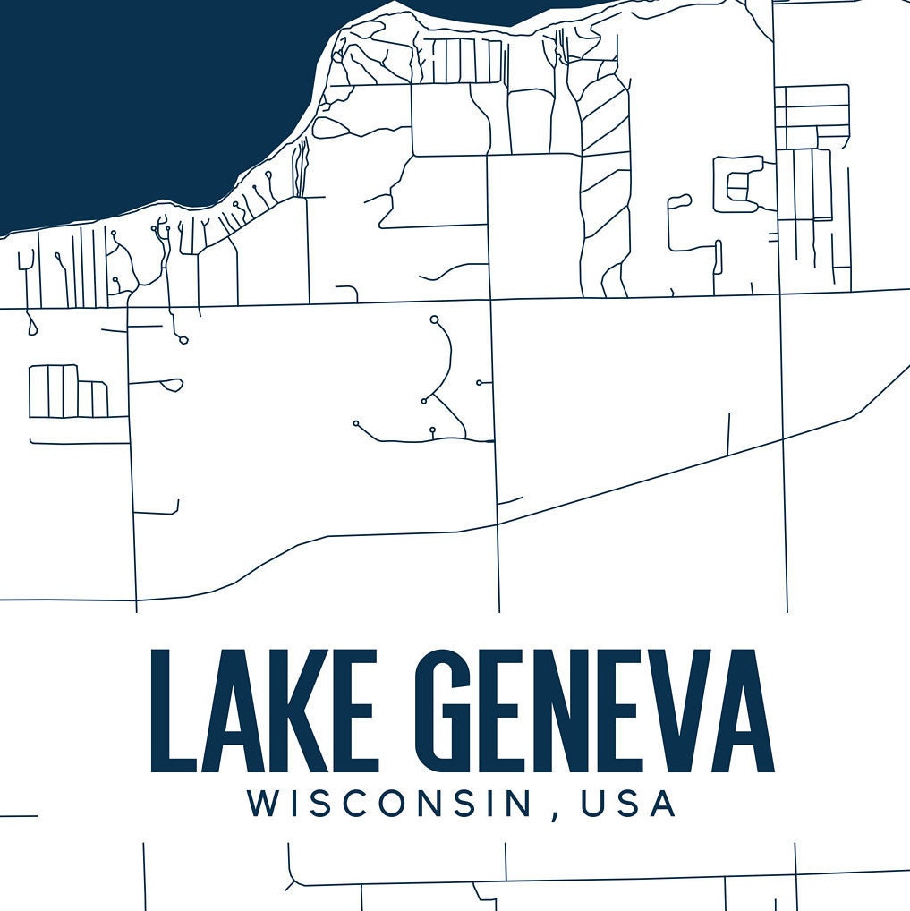 Lake Geneva Printable Map Lake Geneva Wall Art Wisconsin Map - Etsy