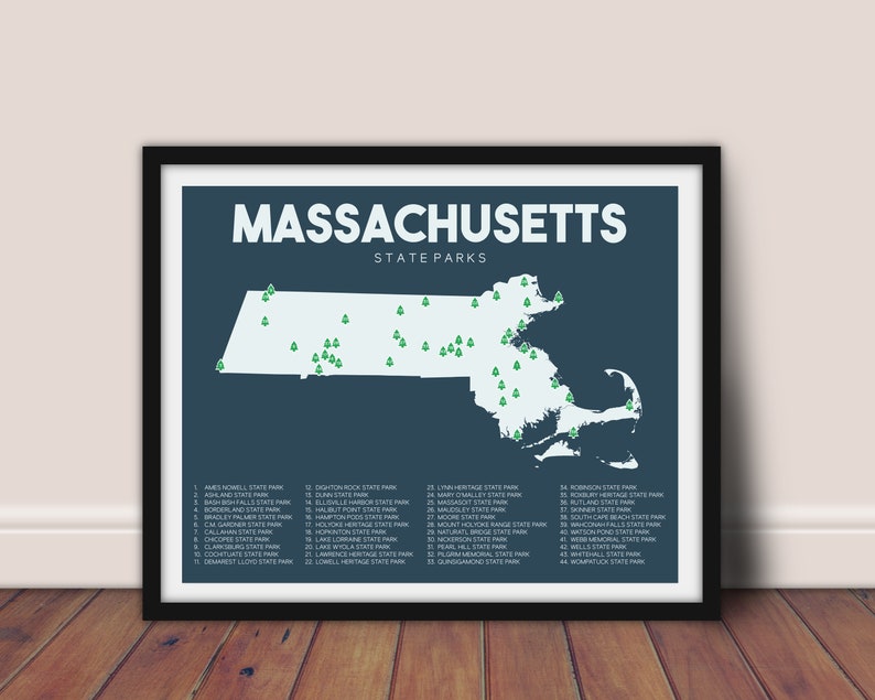 Massachusetts State Parks Map printable 16x20 | Etsy