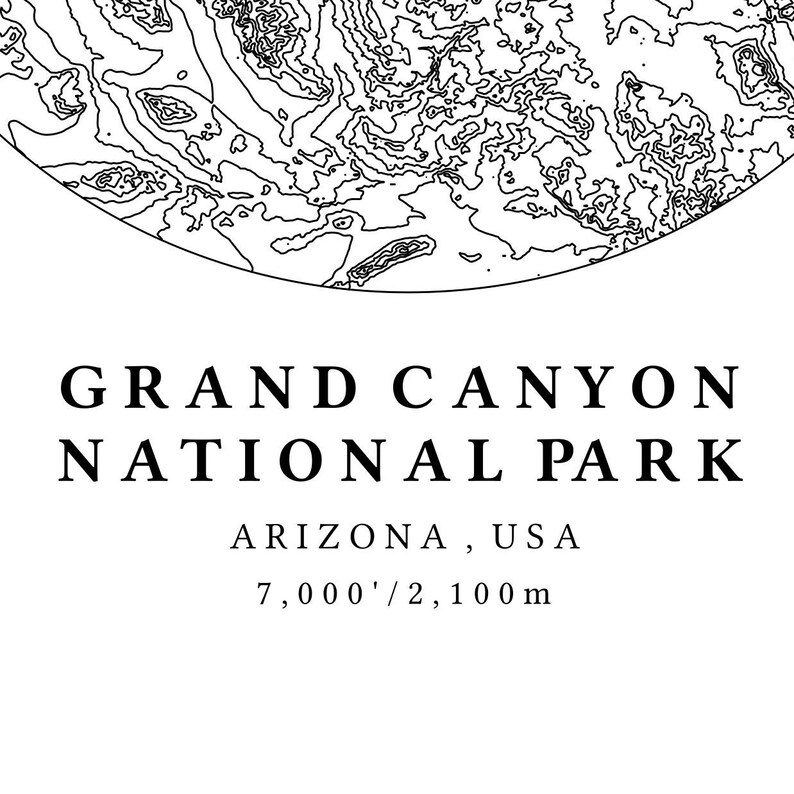 Grand Canyon National Park Printable Topographic Map Grand - Etsy