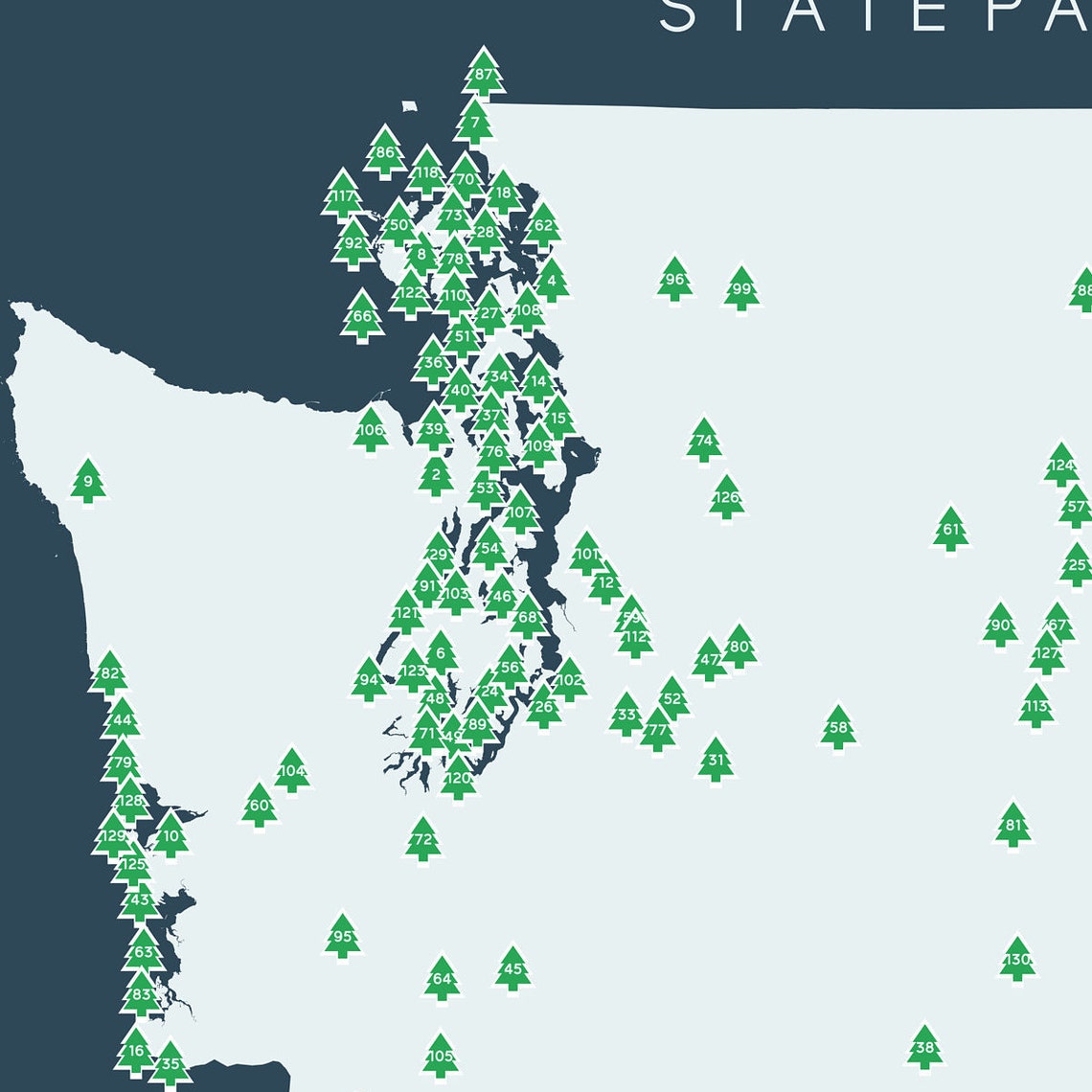 Washington State Parks Map Printable 16x20 Gift - Etsy