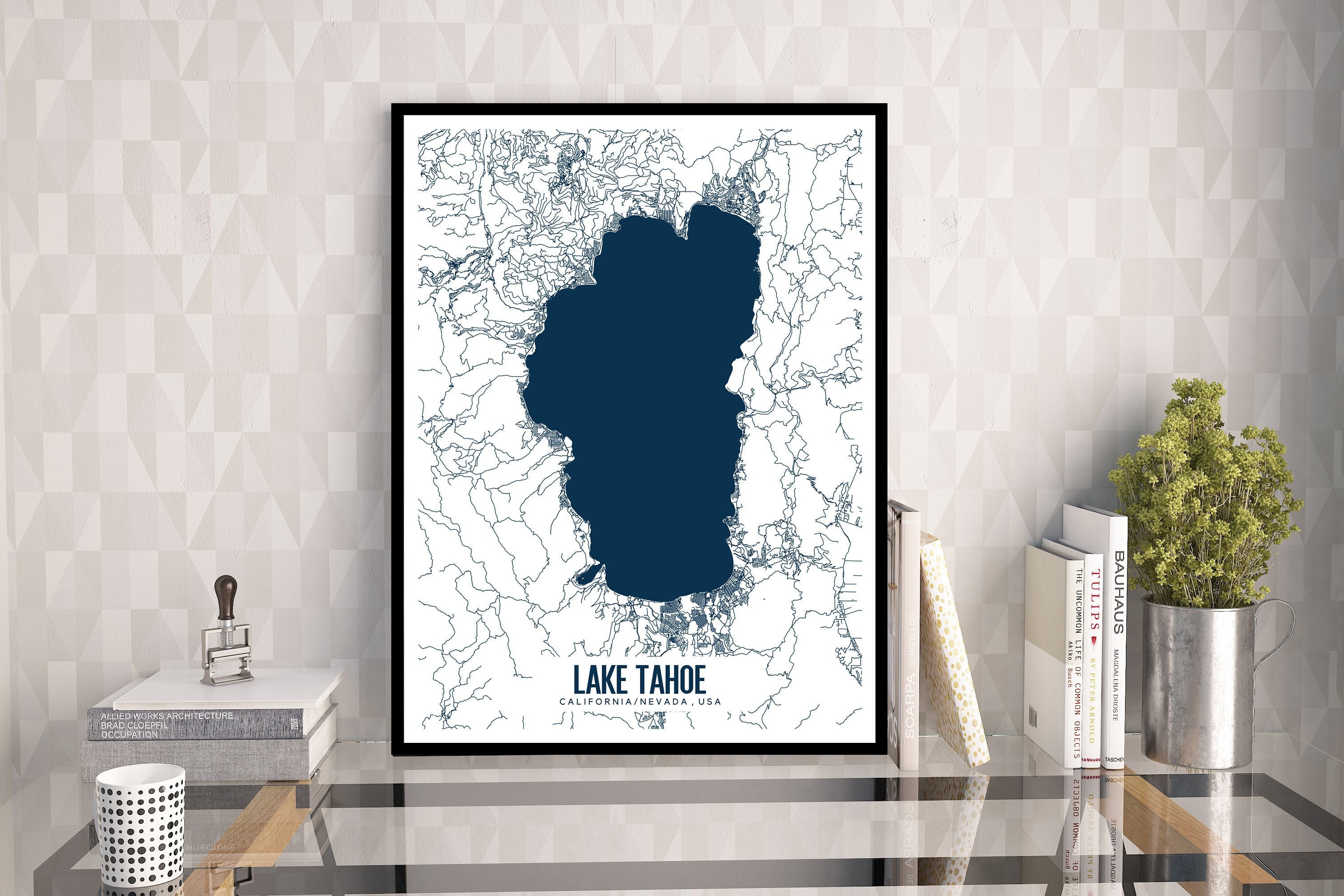 Lake Tahoe Printable Map Lake Tahoe Wall Art Lake Tahoe | Etsy