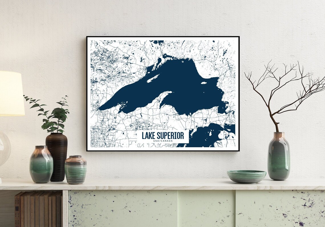 Lake Superior Printable Map Art, Lake Superior Michigan Map Art, Lake ...