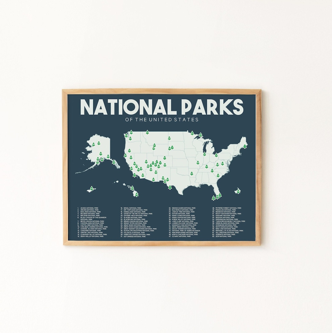 National Park Map Printable 16x20, National Parks Poster, Gift for ...