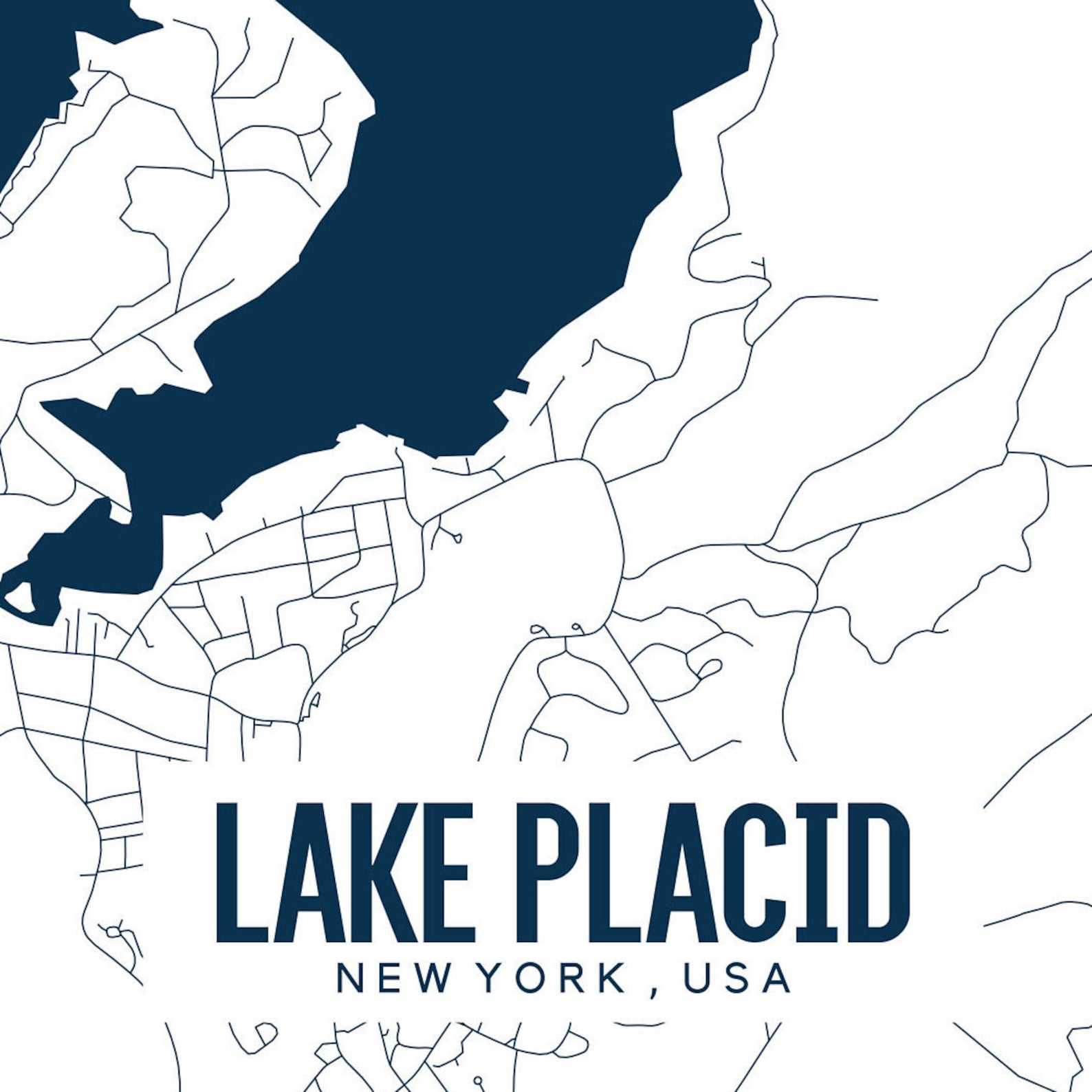 Lake Placid Printable Map, Lake Placid NY Map, Lake Placid Print 16x20 ...