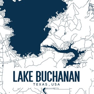Lake Buchanan Texas Printable Map, Lake Buchanan Wall Art, Lake ...