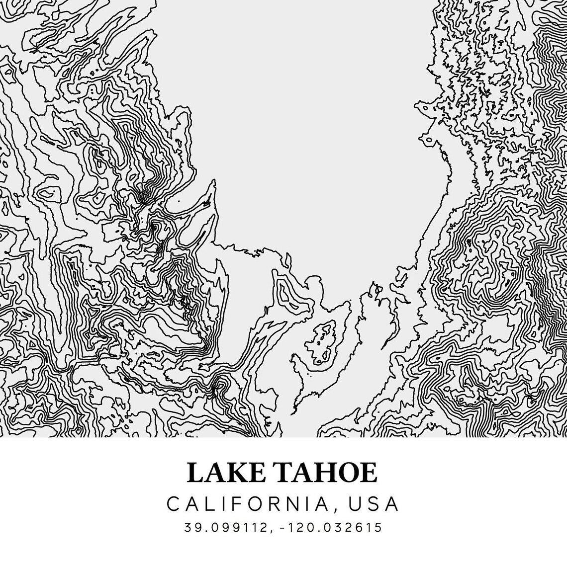 Lake Tahoe Printable Topographic Map, Lake Tahoe Map, Lake Tahoe Print ...