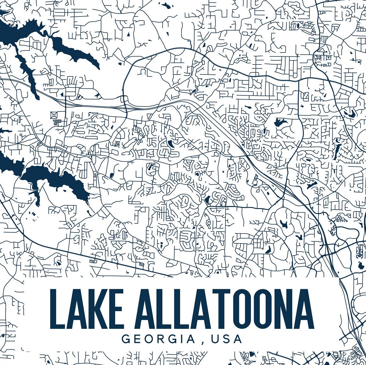 Lake Allatoona Georgia Printable Map, Lake Allatoona Map Art, Atlanta ...